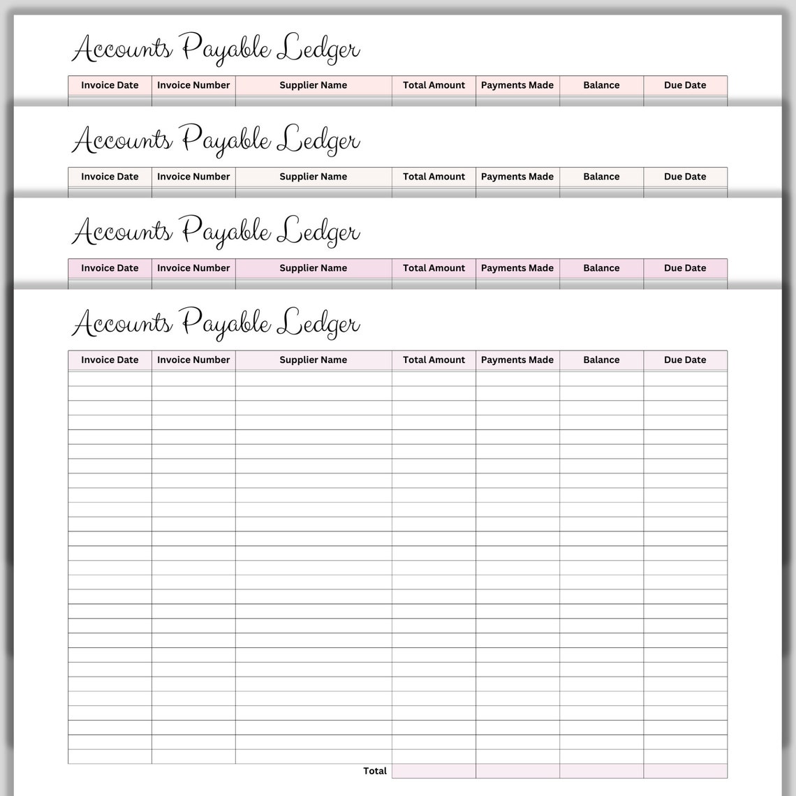 Printable Accounts Payable Ledger, Small Business Template, Bookkeeping ...