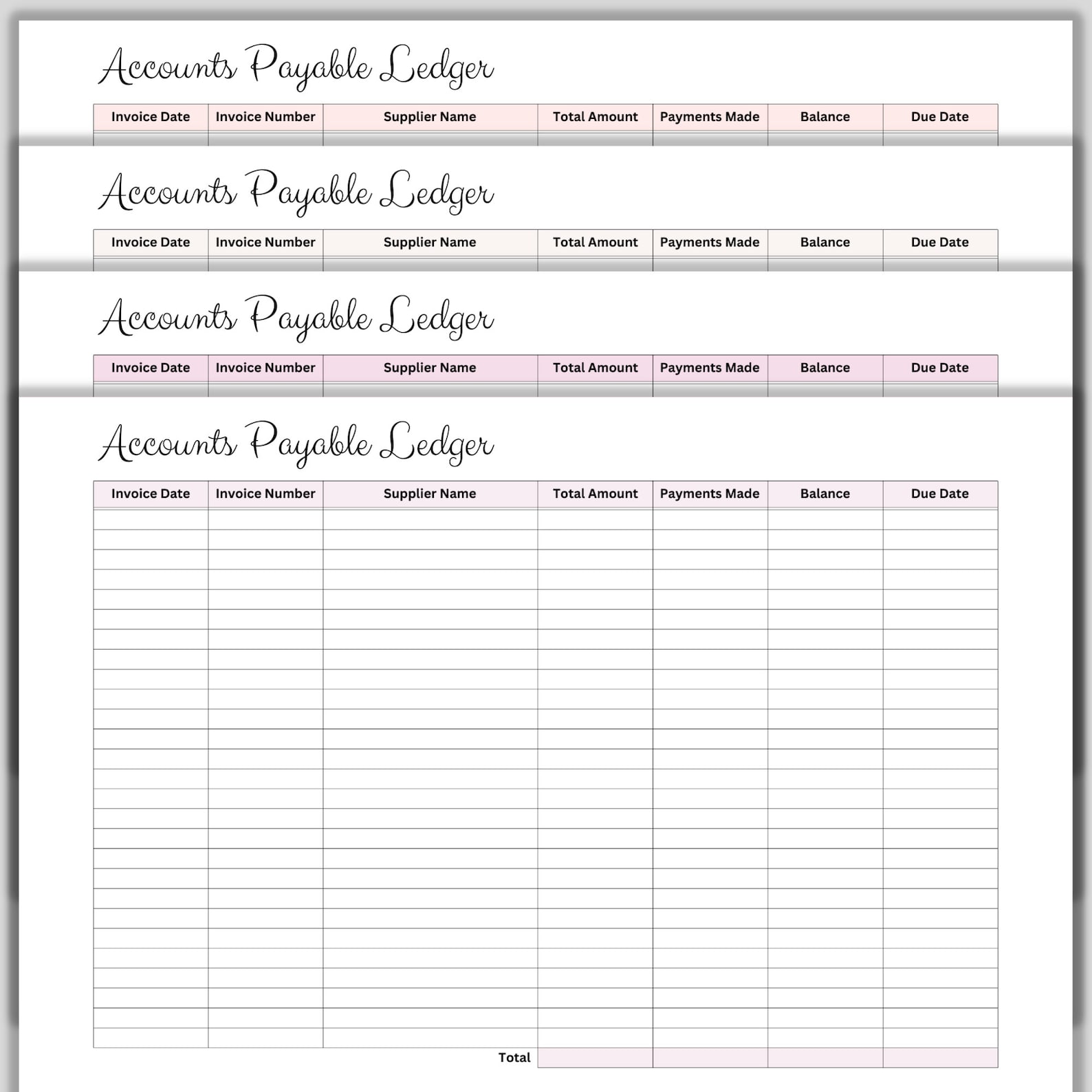 Printable Accounts Payable Ledger, Small Business Template, Bookkeeping ...