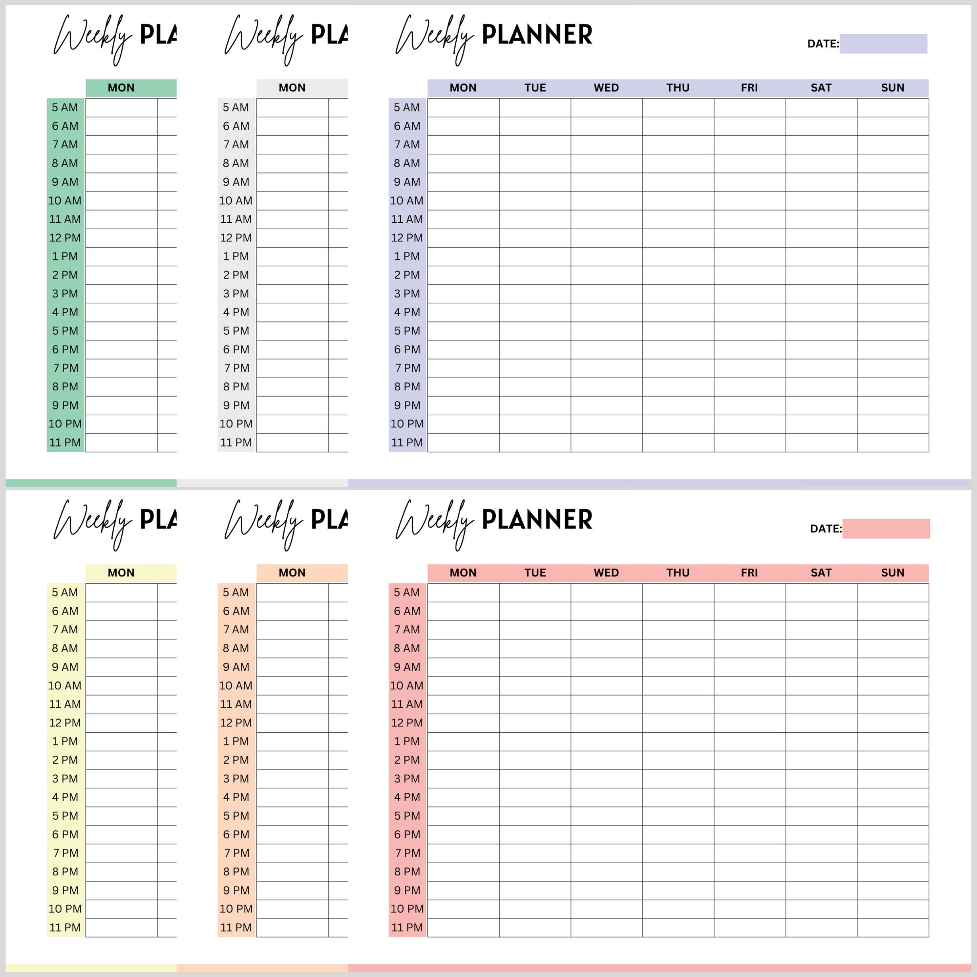 Printable Weekly Hourly Planner, Daily Planner, Weekly Schedule, Week ...