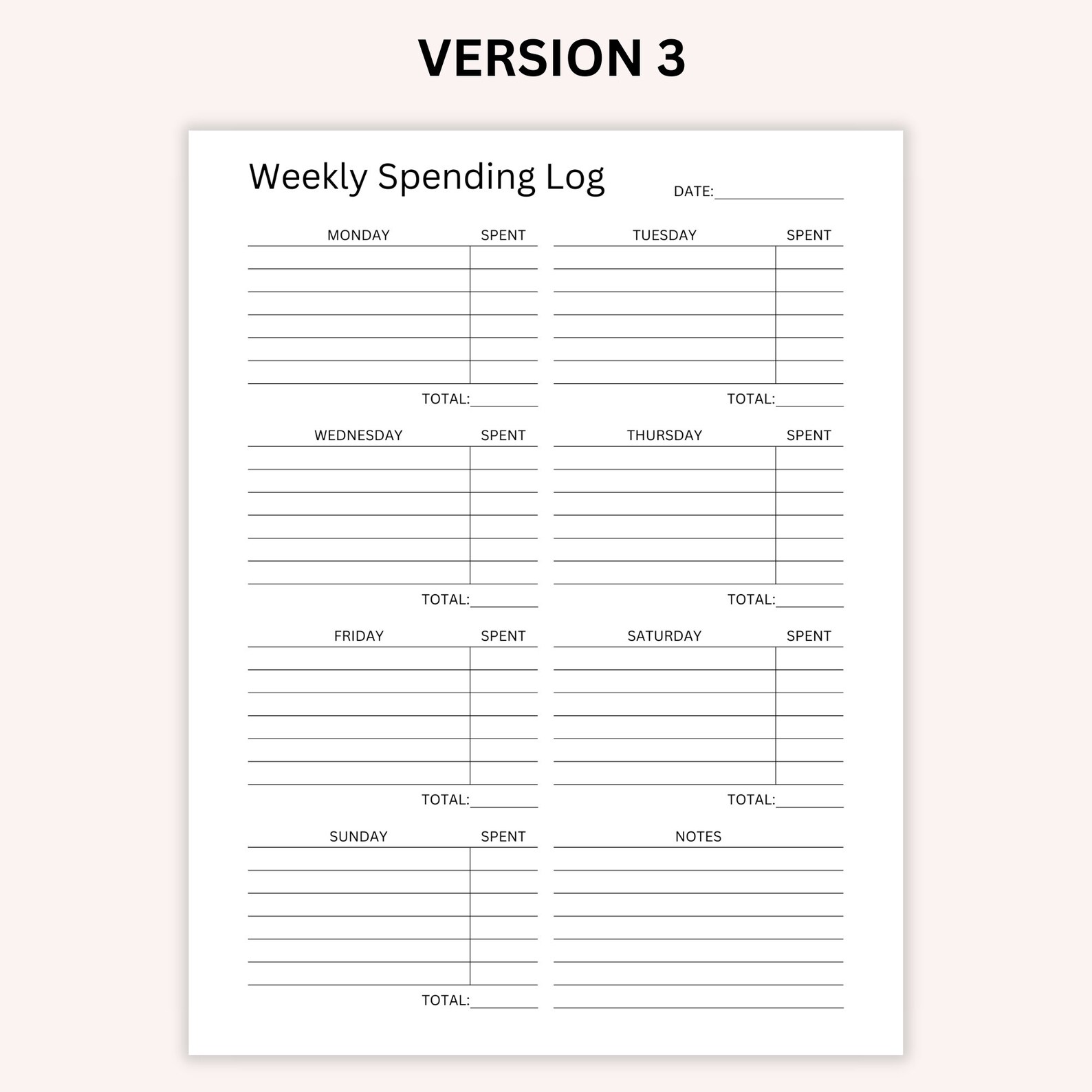 Printable Weekly Spending Log, Expense Tracker, Purchase Recorder ...