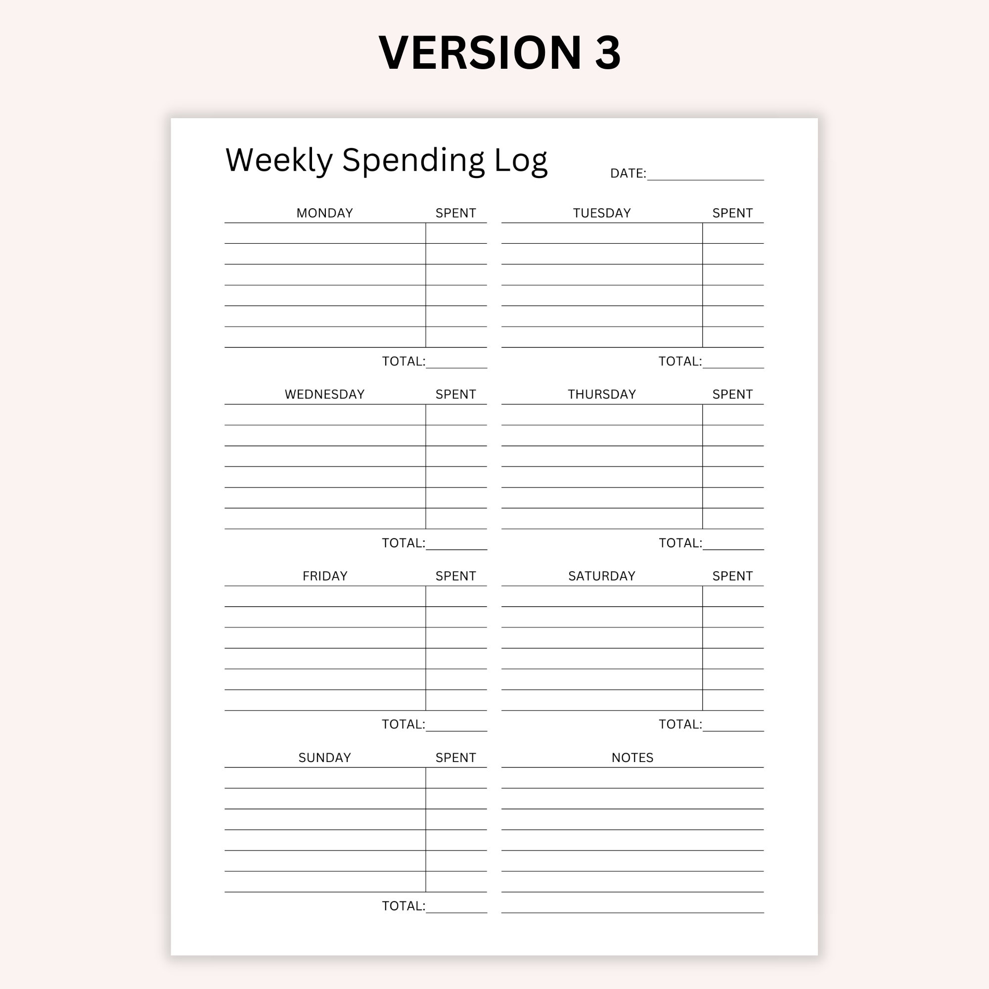 Printable Weekly Spending Log, Expense Tracker, Purchase Recorder ...