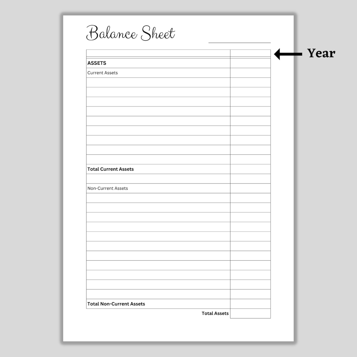 Printable Balance Sheet Template, Financial Statement, Assets ...