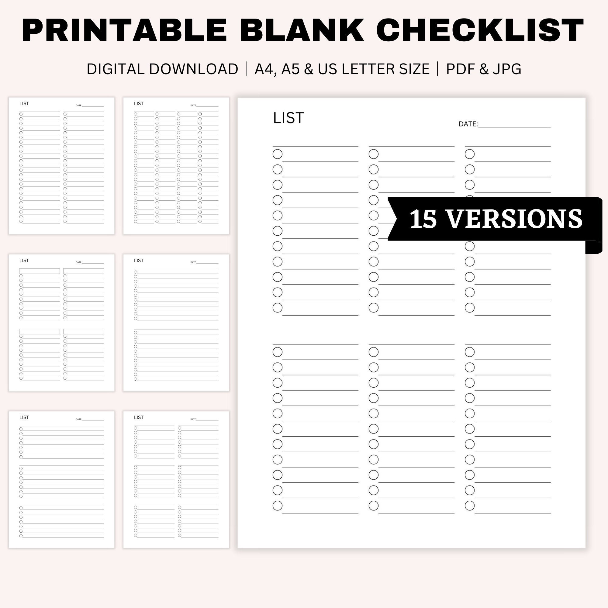 Printable Blank Checklist Template, to Do List, Daily Planner ...