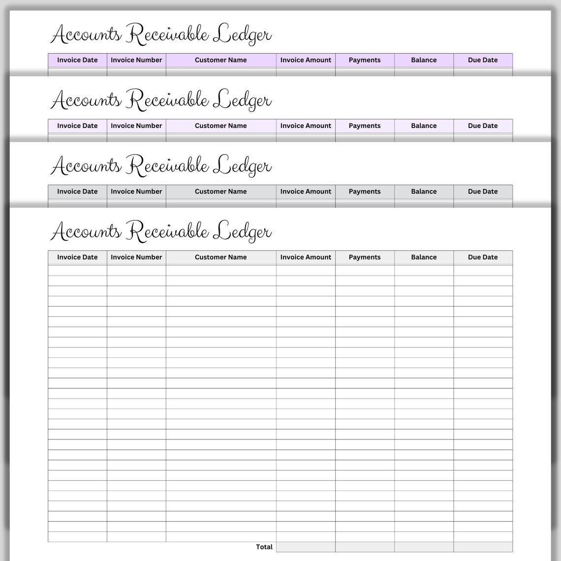 Printable Accounts Receivable Ledger, Small Business Template ...