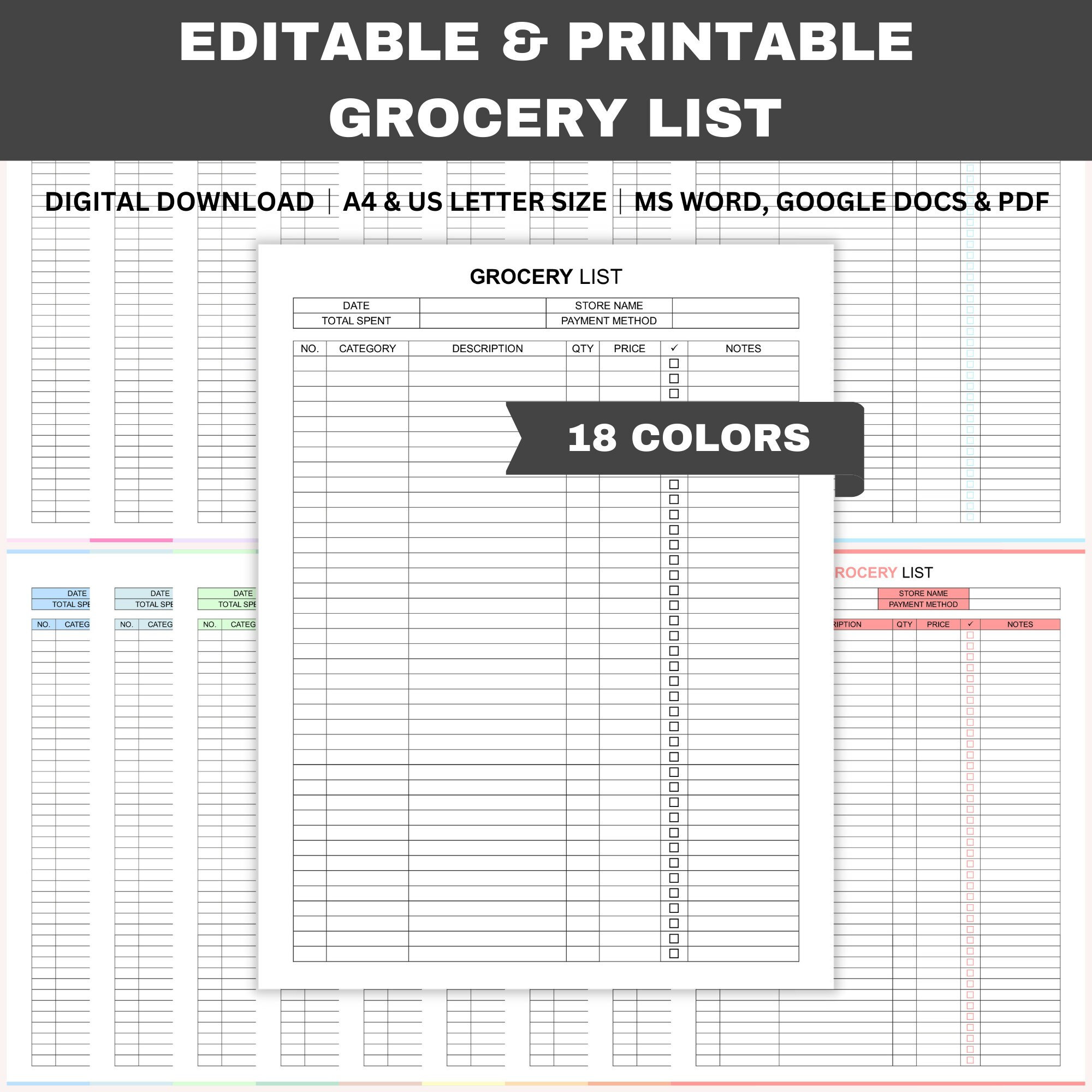 Editable Grocery List, Printable Grocery Planner, Food Shopping List ...