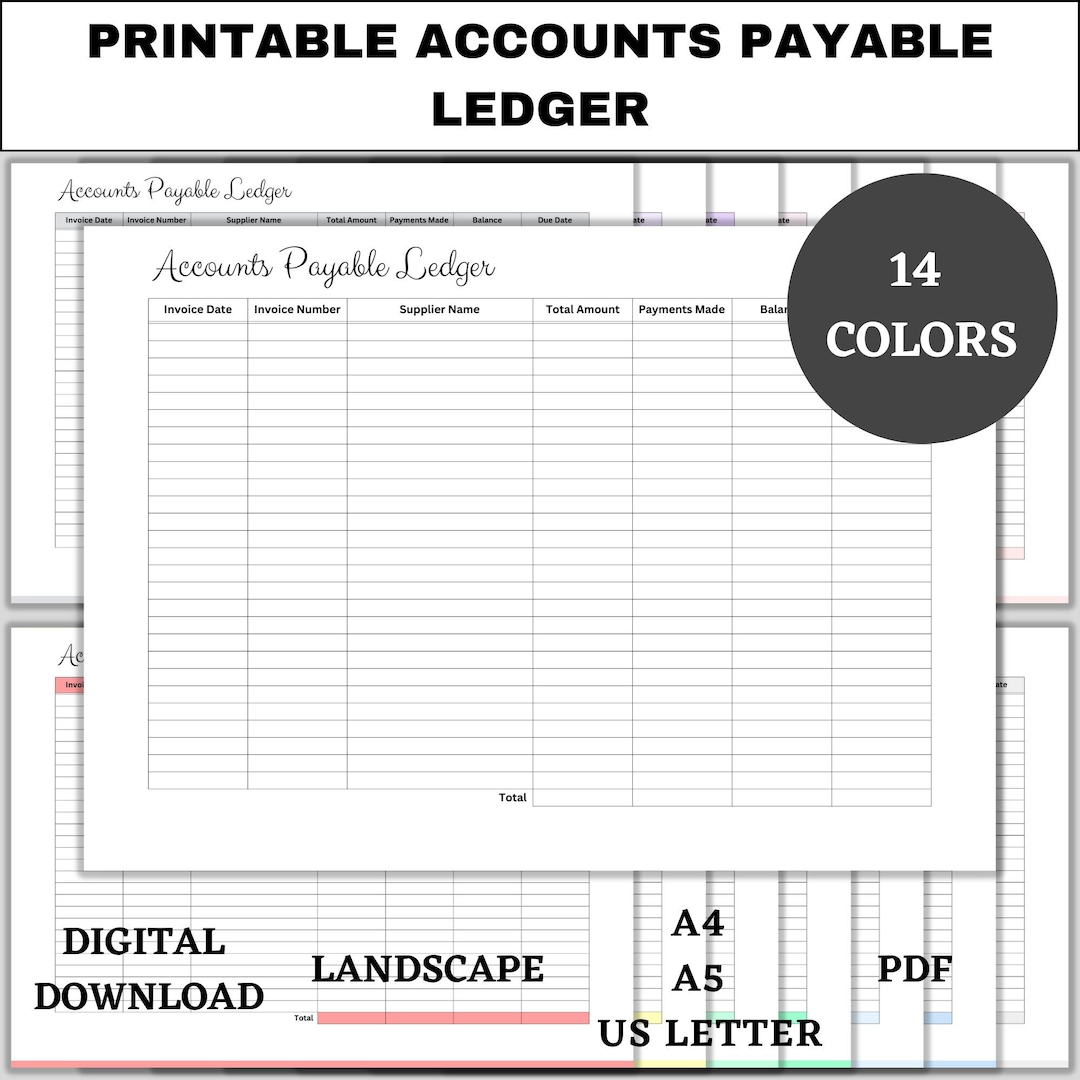 Printable Accounts Payable Ledger, Small Business Template, Bookkeeping ...