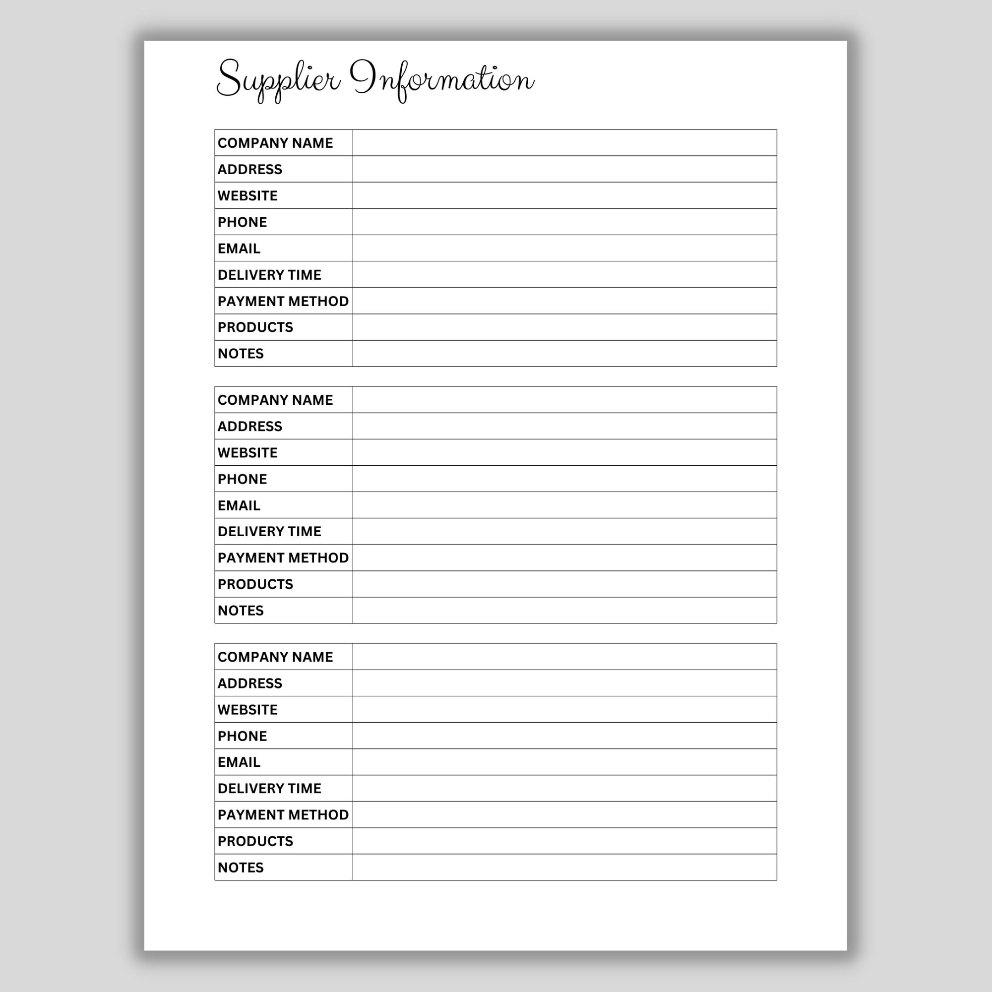Printable Supplier Information, Supplier List, Supplier Management ...