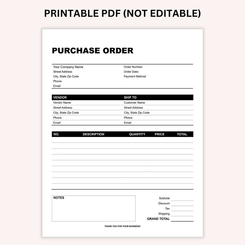 Editable Purchase Order Template, Business Order Form, Custom Order ...