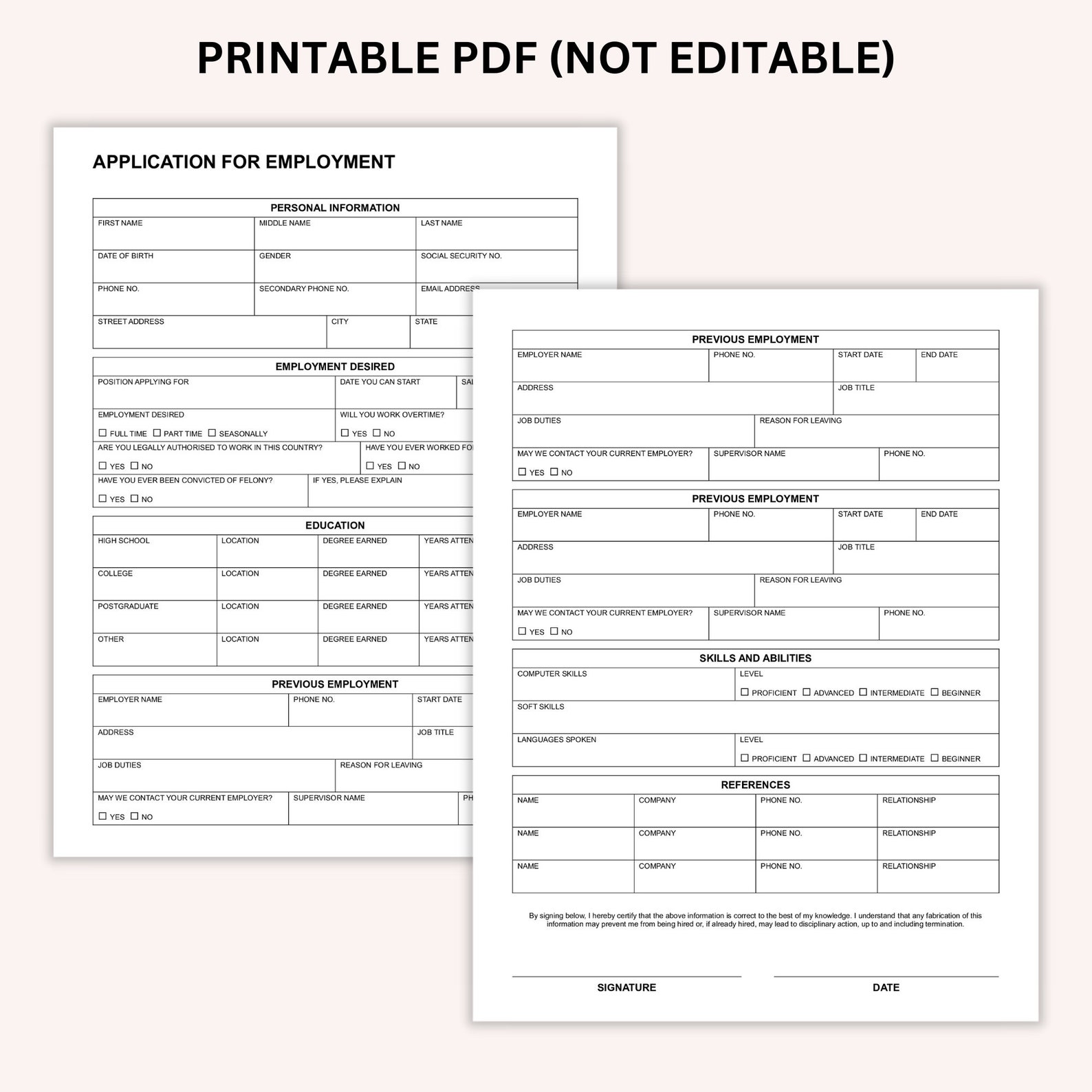 Editable Job Application Template, Printable Application for Employment ...