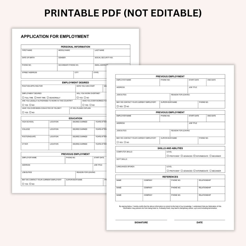 Editable Job Application Template, Printable Application for Employment ...
