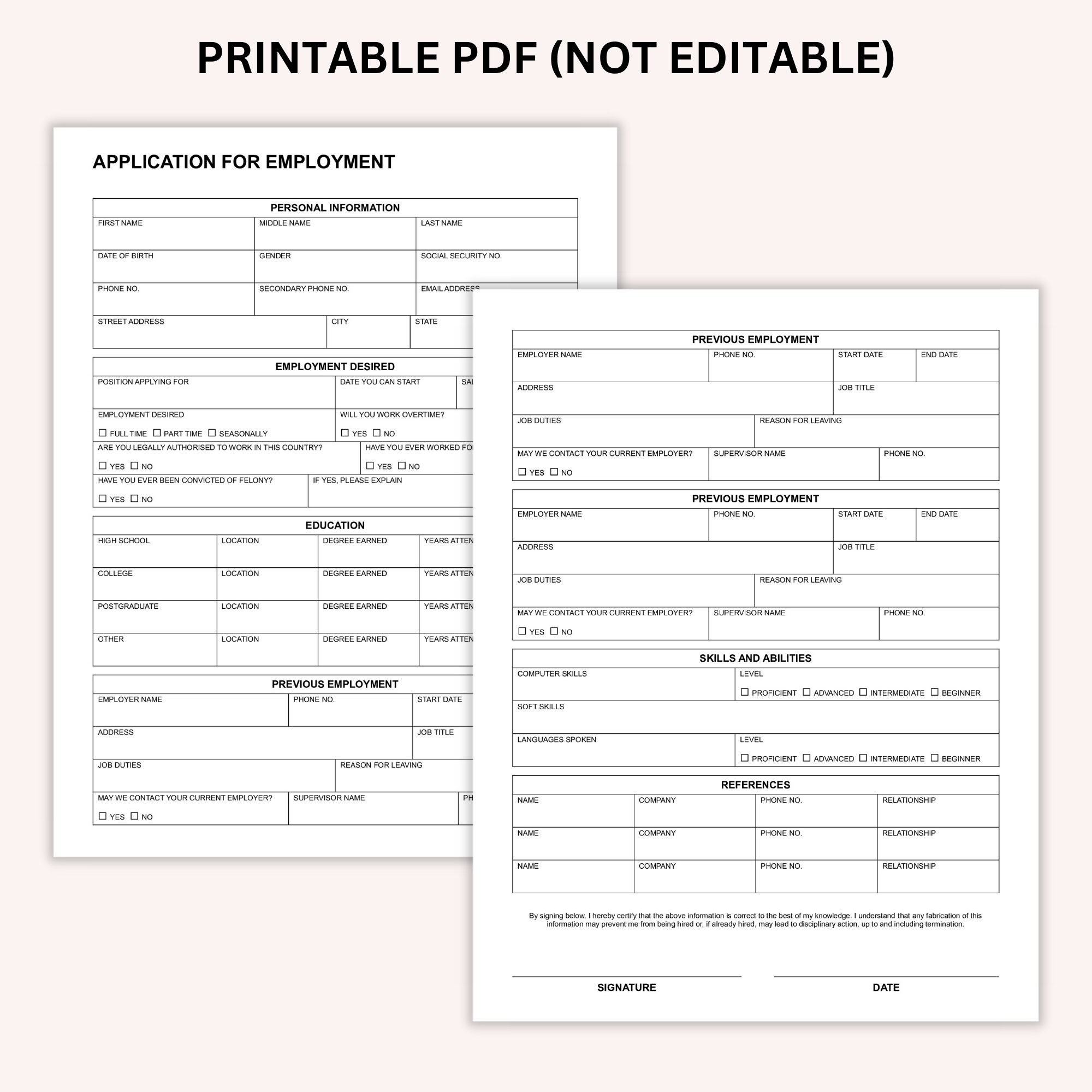 Editable Job Application Template, Printable Application for Employment ...