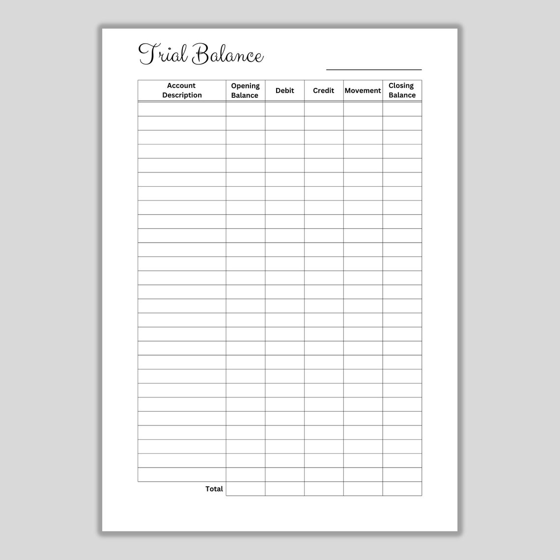 Printable Trial Balance, Accounting Sheet, Small Business Template ...