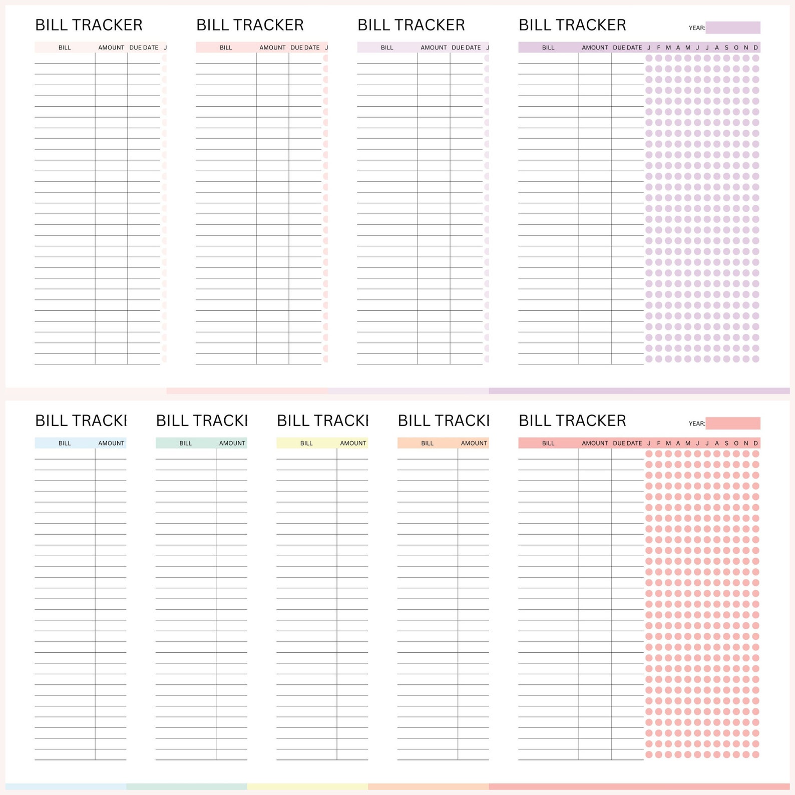 Printable Bill Tracker, Yearly Bill Tracker, Bill Log Checklist, Bill ...