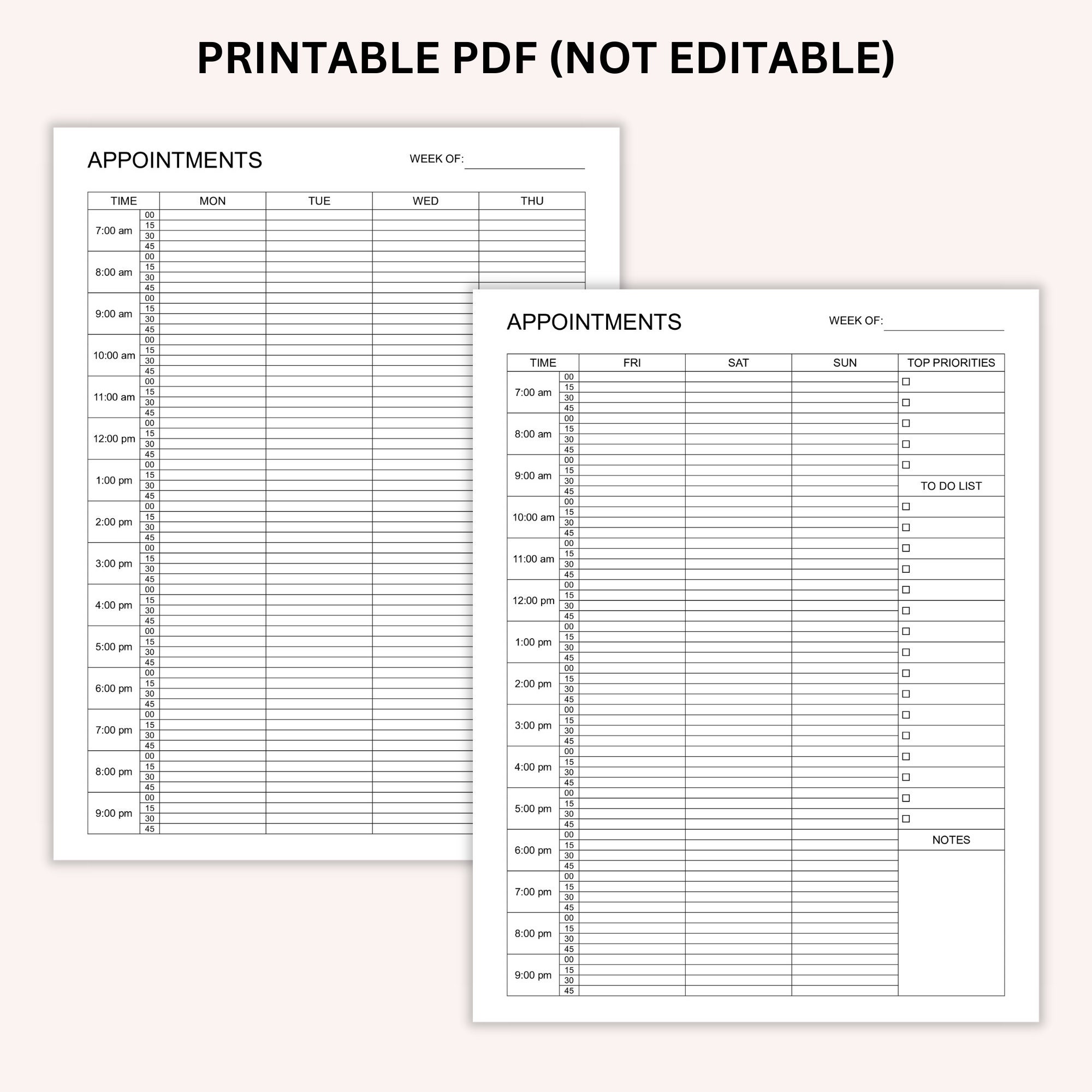 Editable Appointment Tracker, Printable 15 Minute Interval Appointment ...