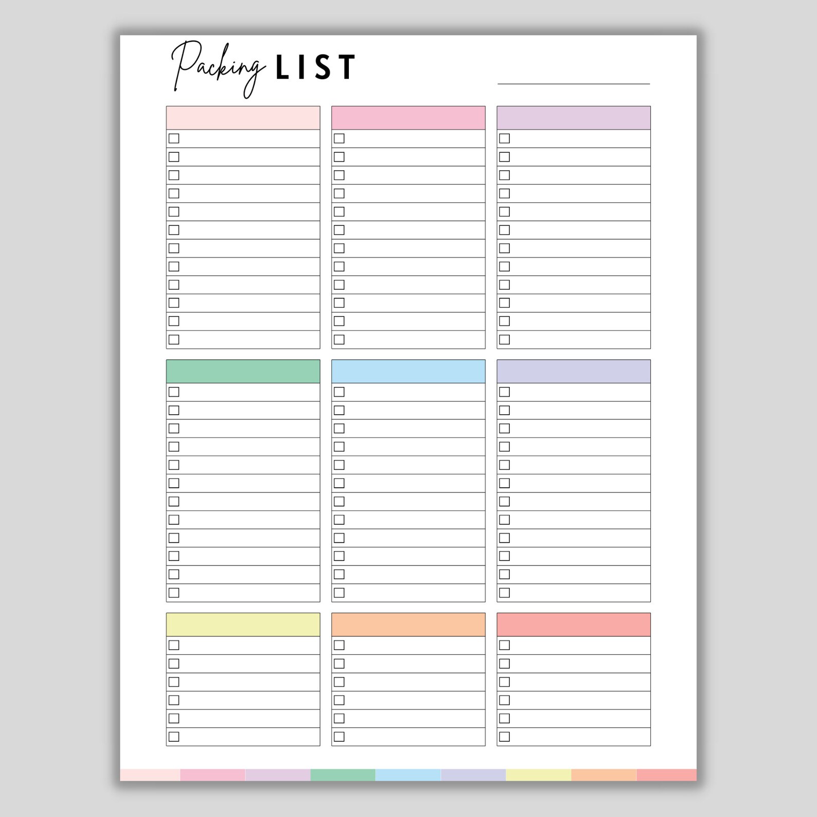 Printable Packing List, Blank Packing List, Vacation Packing List ...