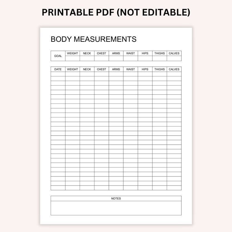 Editable Body Measurement Tracker, Weight Tracker, Body Metrics ...