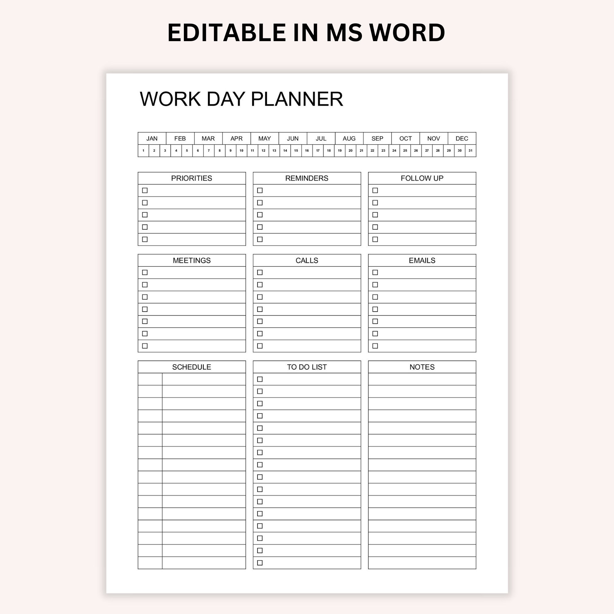 Work Day Planner Editable, Work Log, to Do List, Office Organizer ...