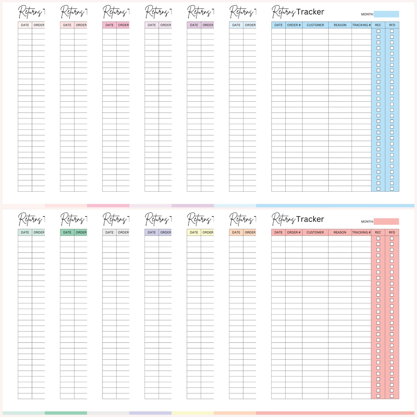 Printable Returns Tracker, Return Template, Online Business Return Form ...