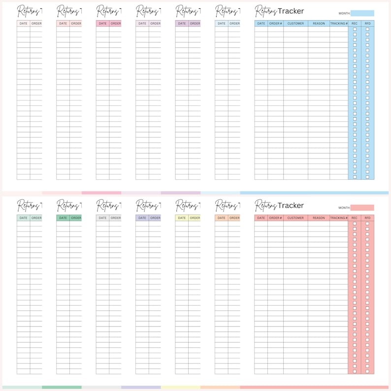 Printable Returns Tracker, Return Template, Online Business Return Form ...
