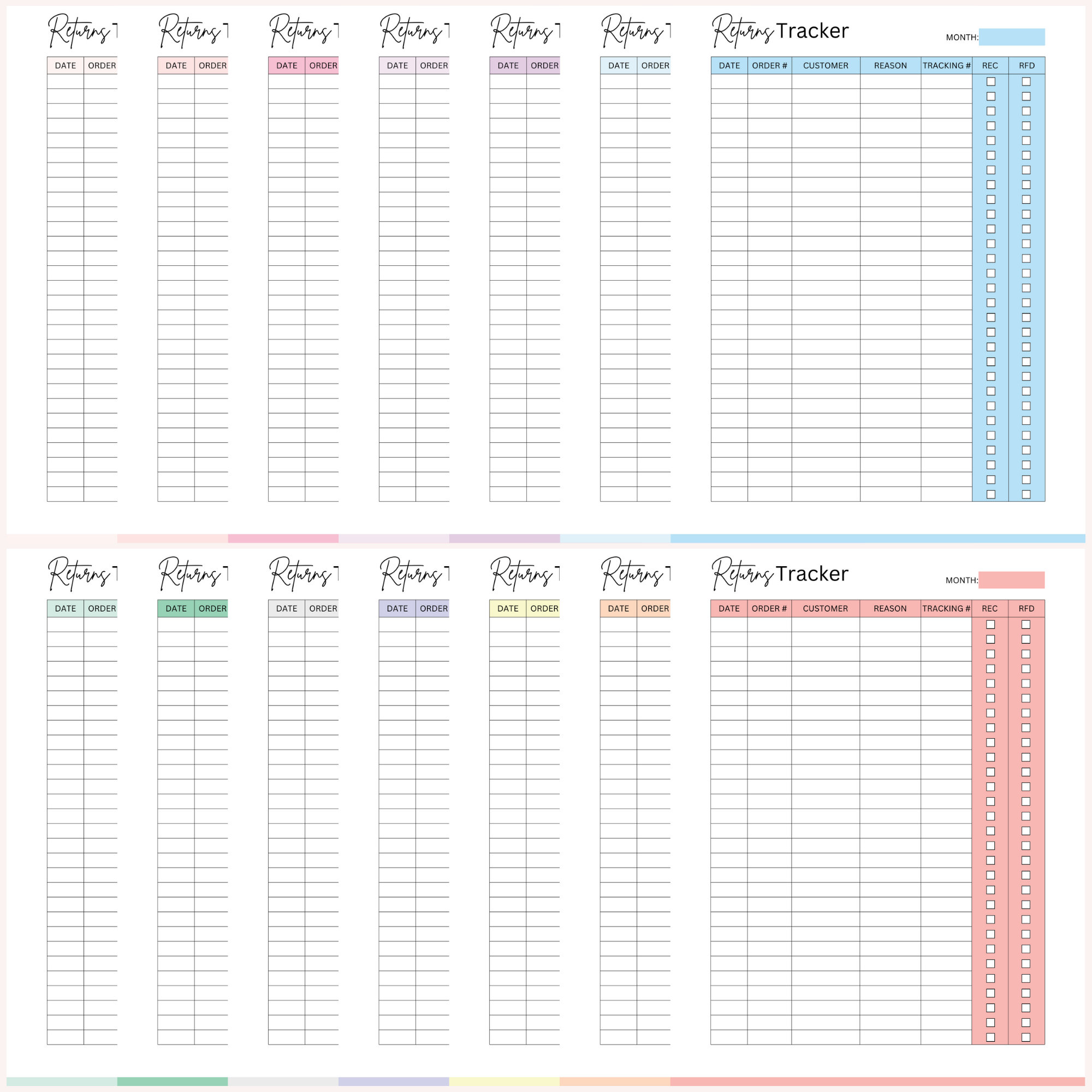 Printable Returns Tracker, Return Template, Online Business Return Form ...