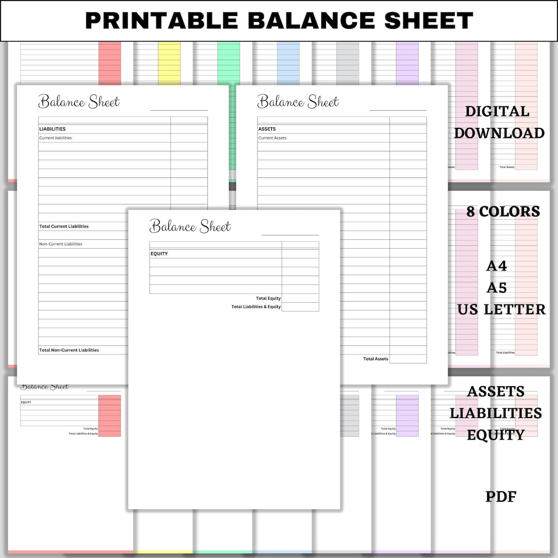 Printable Balance Sheet Template, Financial Statement, Assets ...