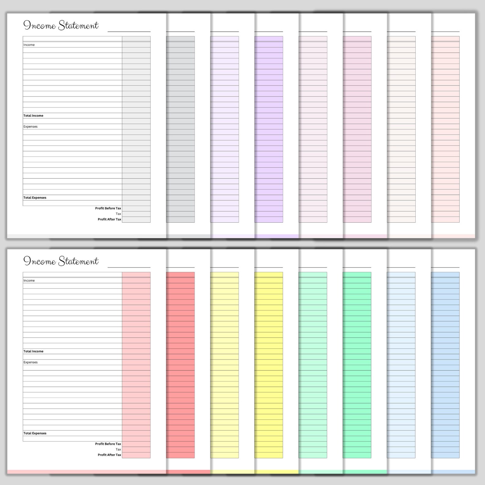 Printable Income Statement, Profit and Loss, Income, Expenses, Tax ...