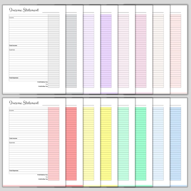 Printable Income Statement, Profit and Loss, Income, Expenses, Tax ...
