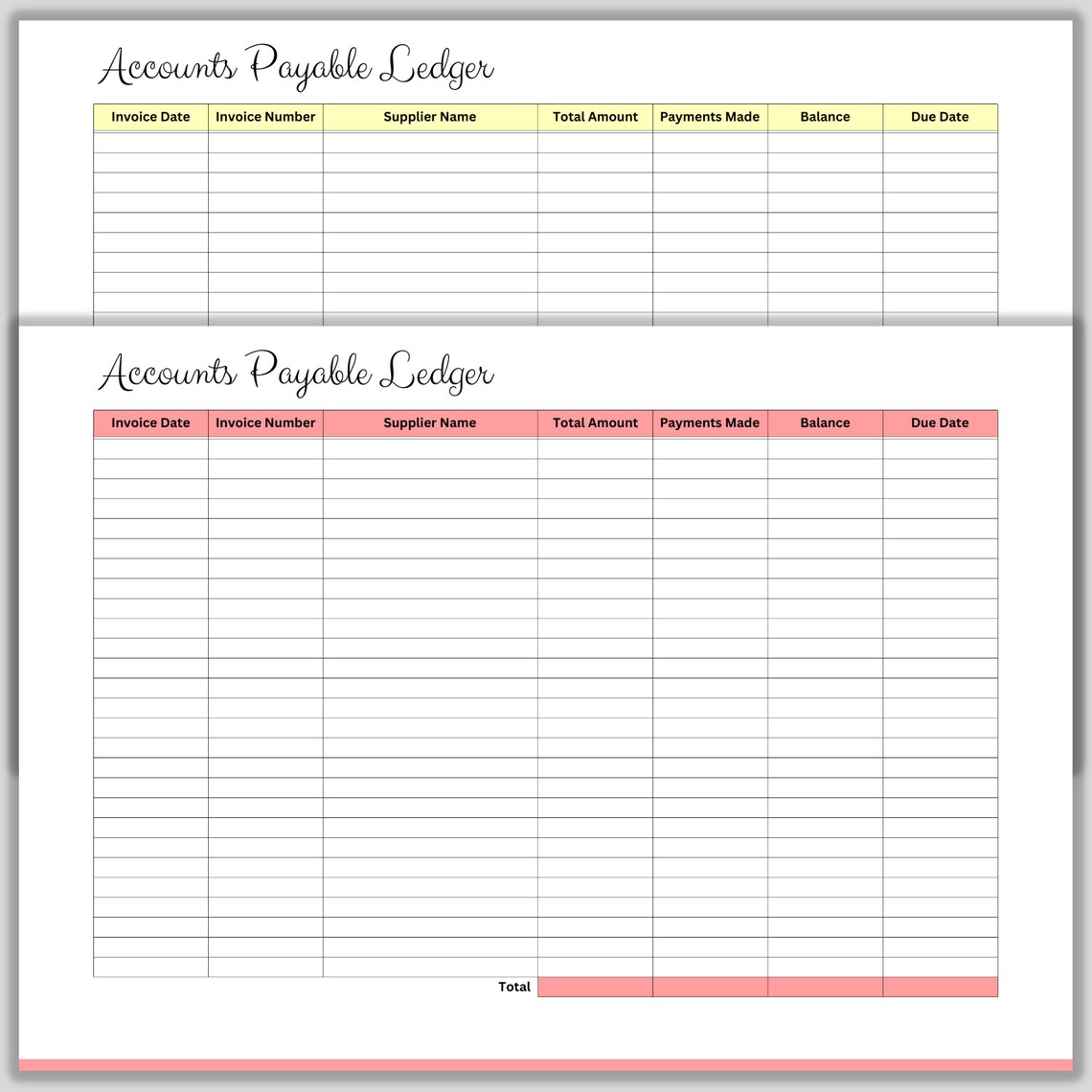 Printable Accounts Payable Ledger, Small Business Template, Bookkeeping ...