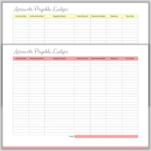 Printable Accounts Payable Ledger, Small Business Template, Bookkeeping ...