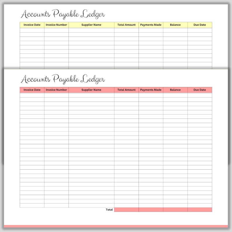 Printable Accounts Payable Ledger, Small Business Template, Bookkeeping ...