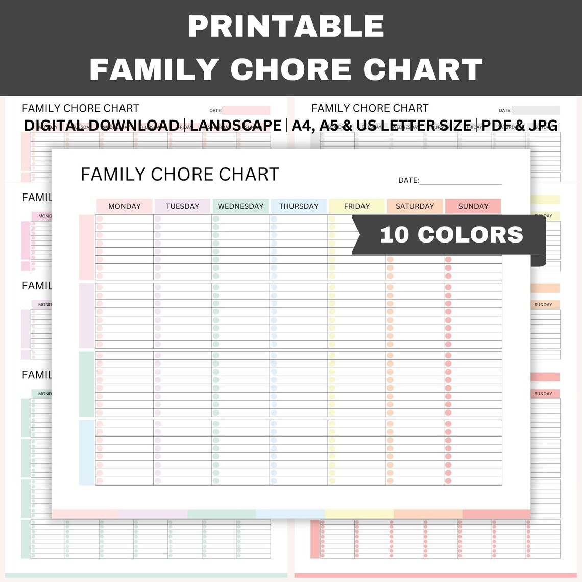 Printable Family Chore Chart, Chore Checklist, to Do List ...