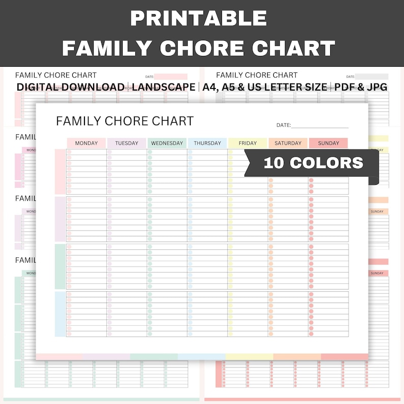 Printable Family Chore Chart, Chore Checklist, to Do List ...