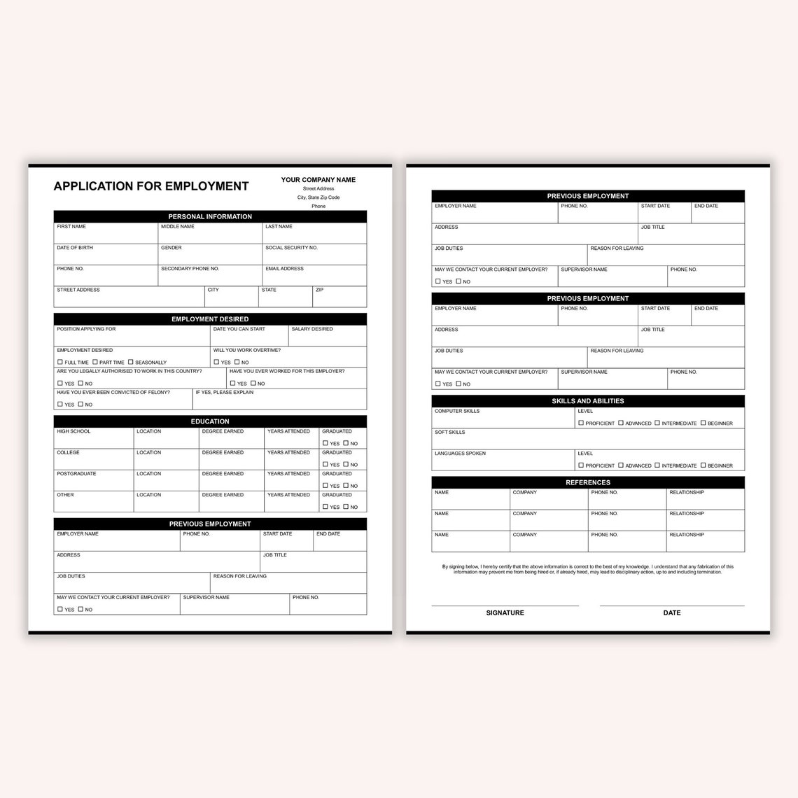 Editable Job Application Template, Printable Application for Employment ...
