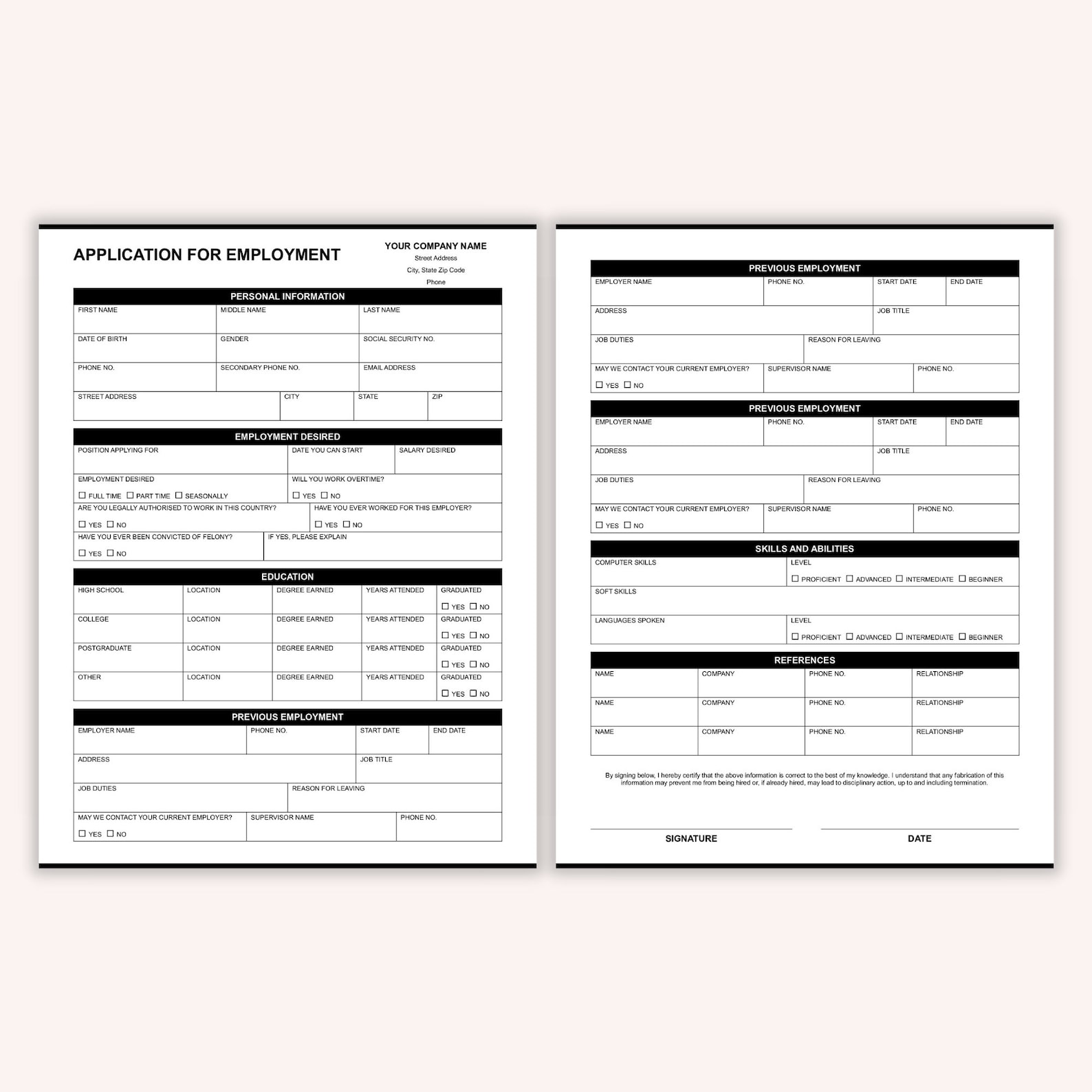 Editable Job Application Template, Printable Application for Employment, Employment Application ...