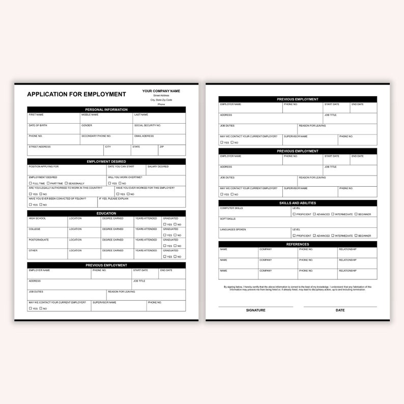 Editable Job Application Template, Printable Application for Employment ...