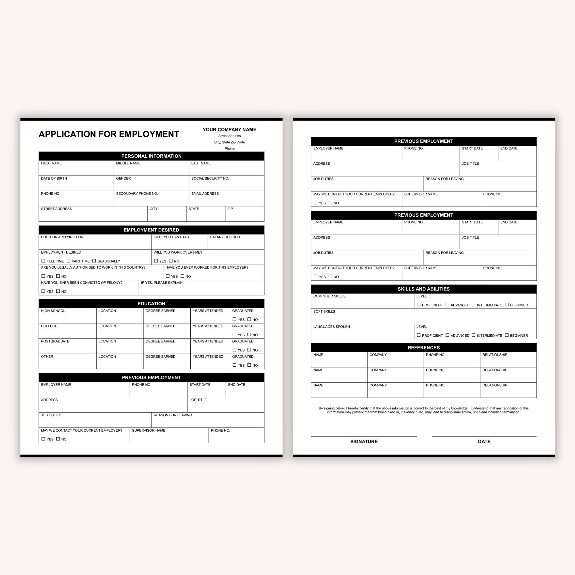 Editable Job Application Template, Printable Application for Employment ...