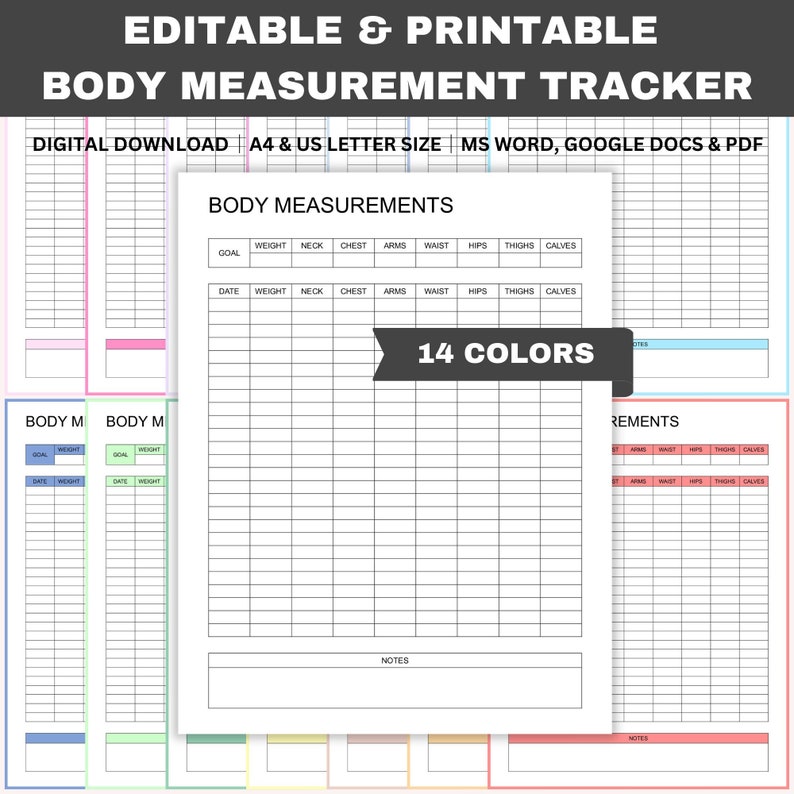 Editable Body Measurement Tracker, Weight Tracker, Body Metrics ...