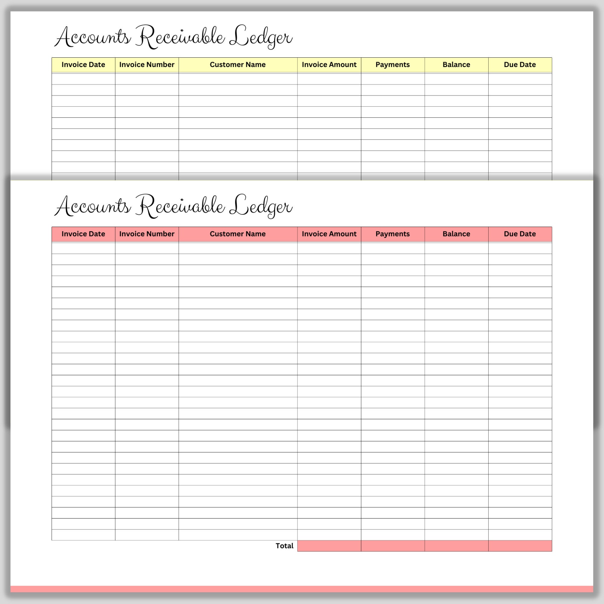 Printable Accounts Receivable Ledger, Small Business Template ...