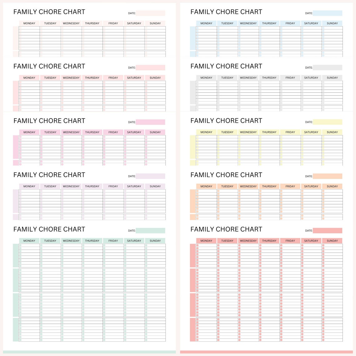 Printable Family Chore Chart, Chore Checklist, to Do List ...