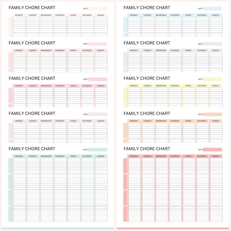 Printable Family Chore Chart, Chore Checklist, to Do List ...