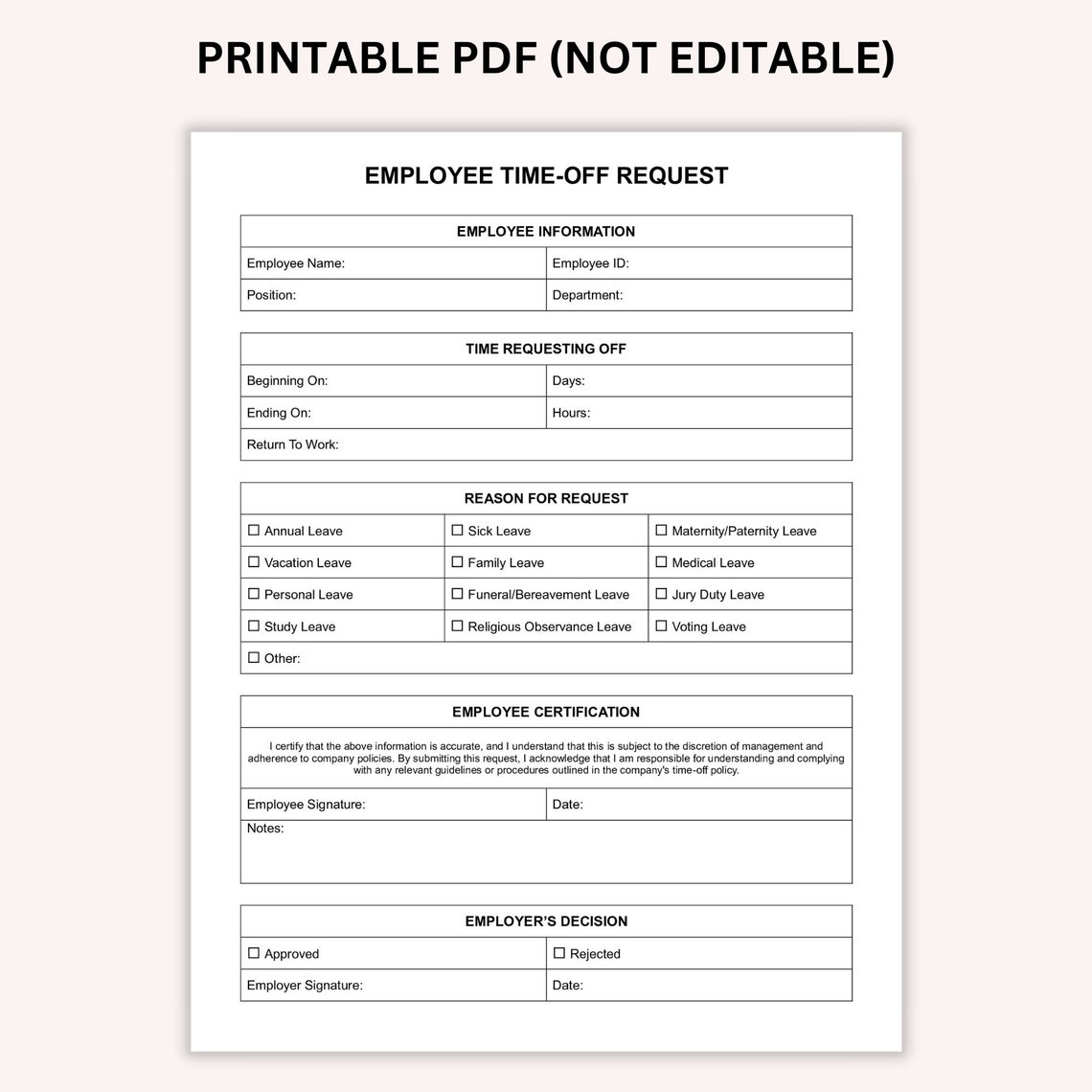 Editable Employee Time-off Request Template, Printable Vacation Request ...