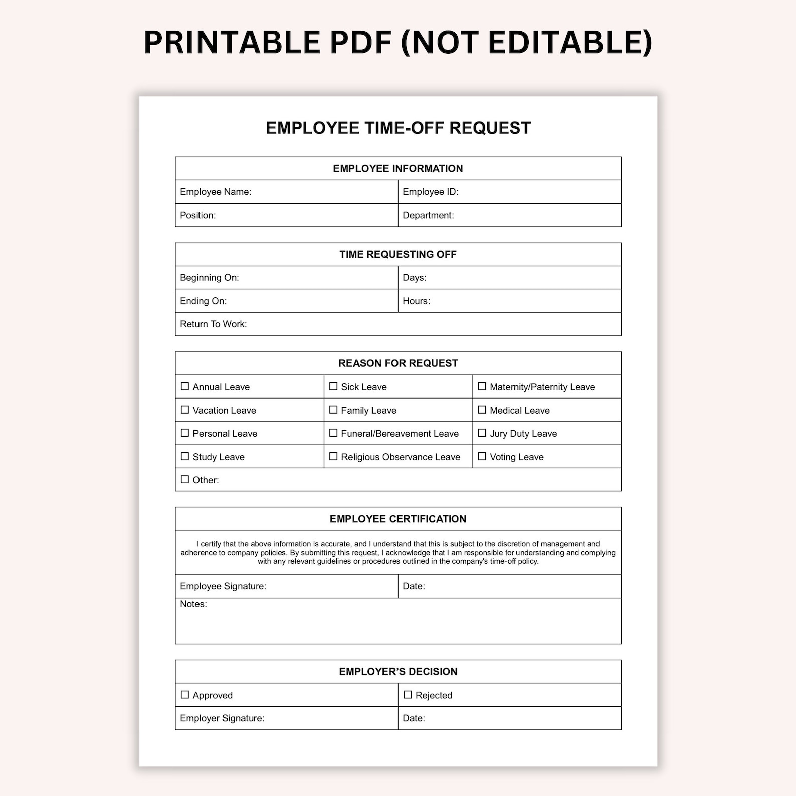 Editable Employee Time-off Request Template, Printable Vacation Request ...