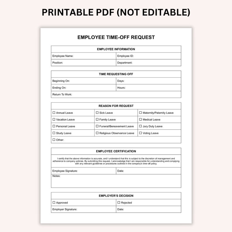 Editable Employee Time-off Request Template, Printable Vacation Request ...
