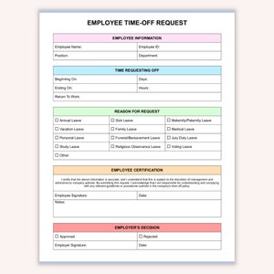 Editable Employee Time-off Request Template, Printable Vacation Request ...