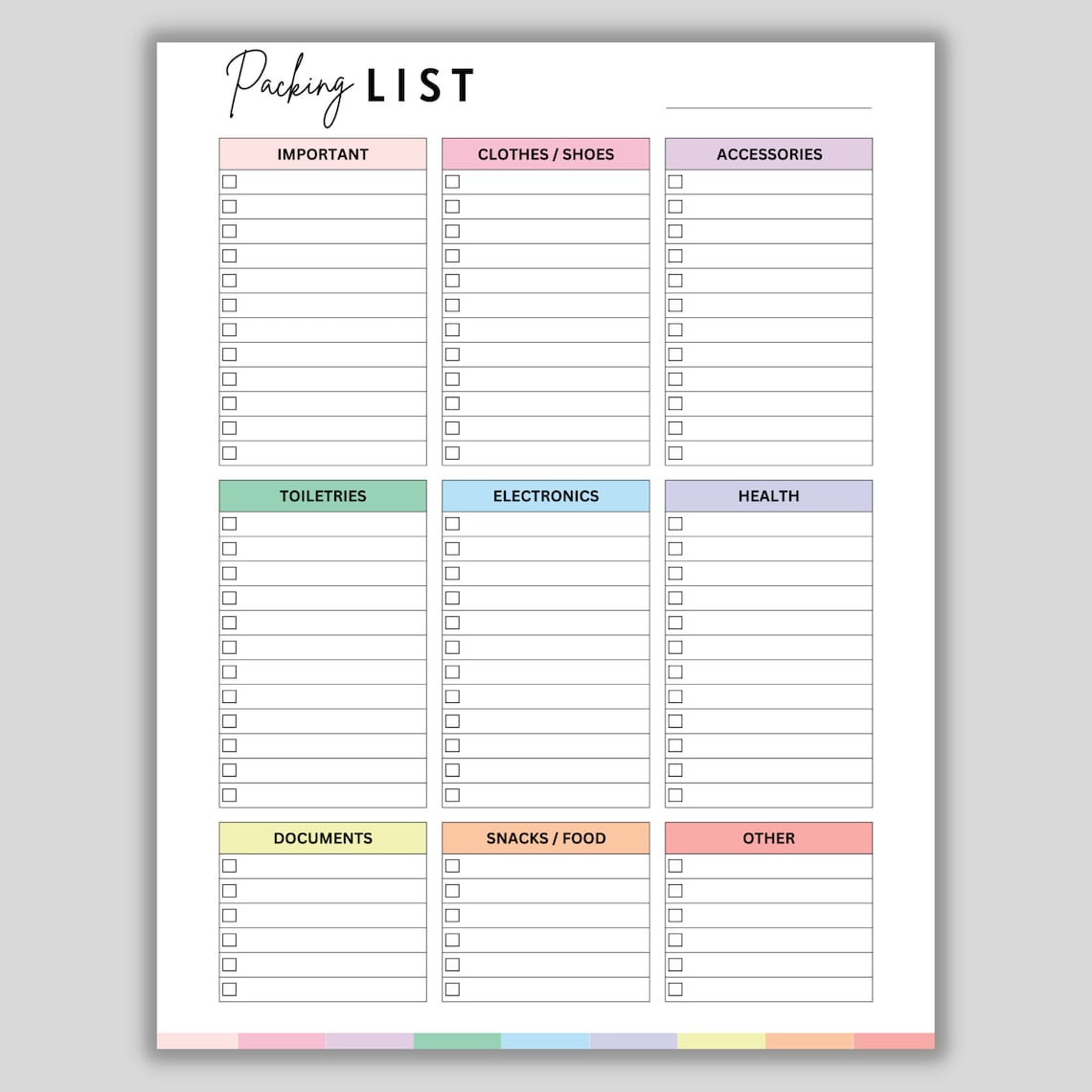 Printable Packing List, Blank Packing List, Vacation Packing List ...