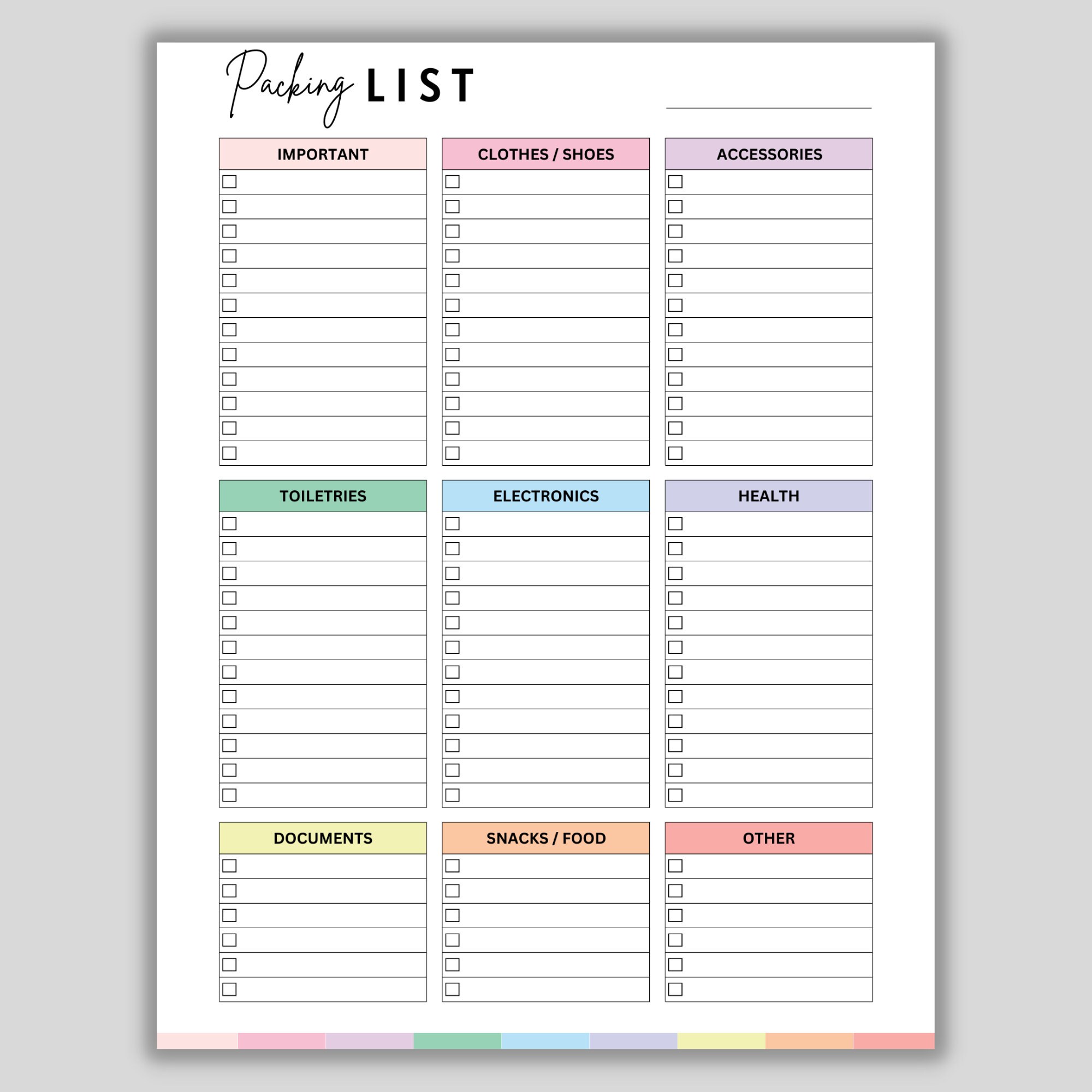 Printable Packing List, Blank Packing List, Vacation Packing List ...