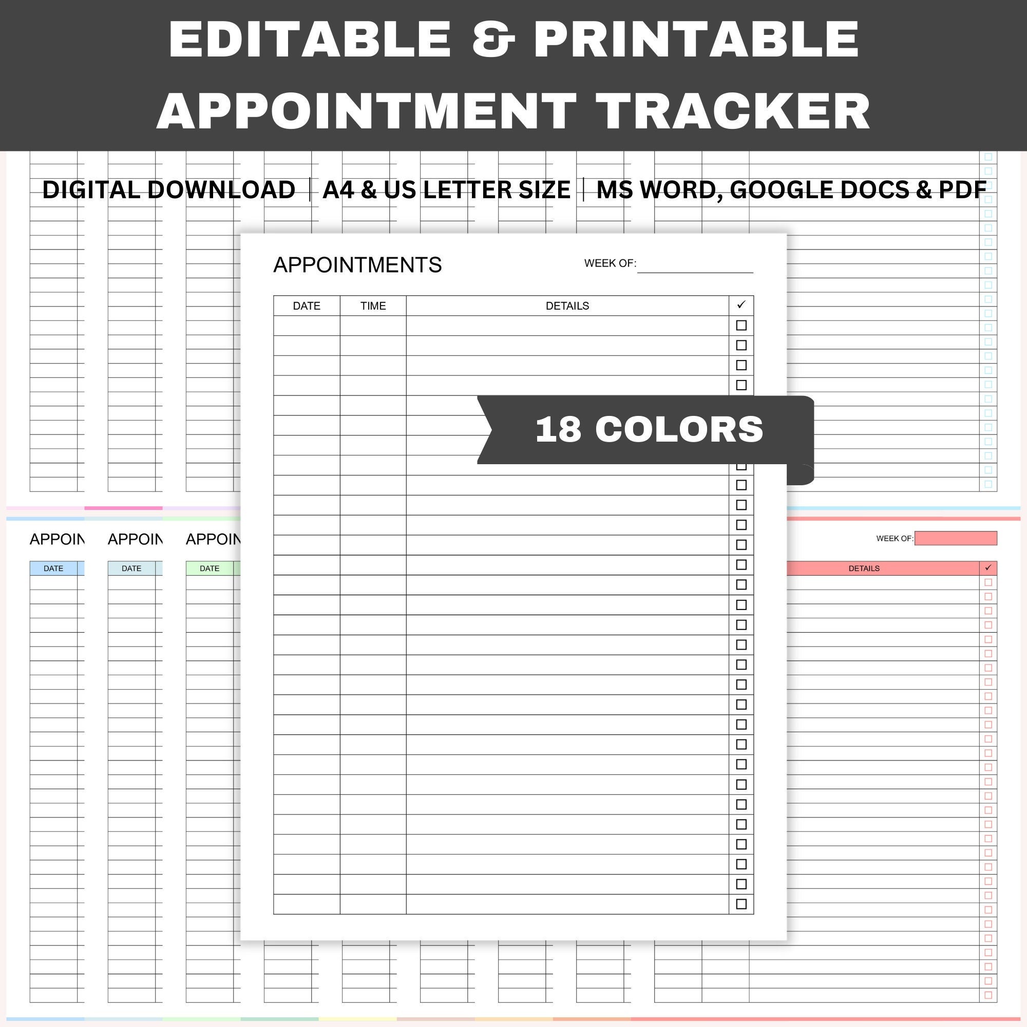Editable Appointment Tracker, Printable Appointment Diary, Meeting ...