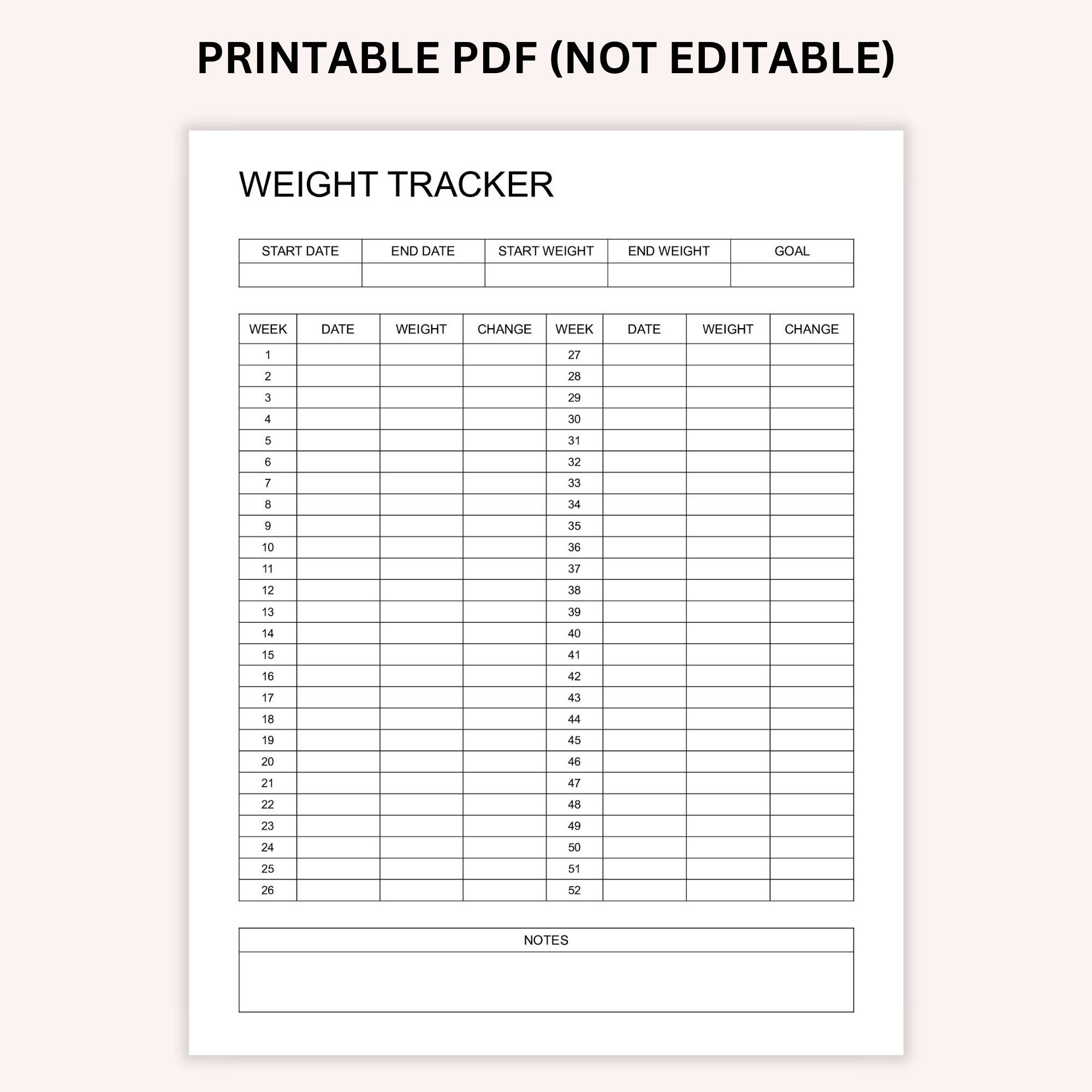 Editable & Printable 52 Week Weight Tracker, Weight Log, Weight Loss ...