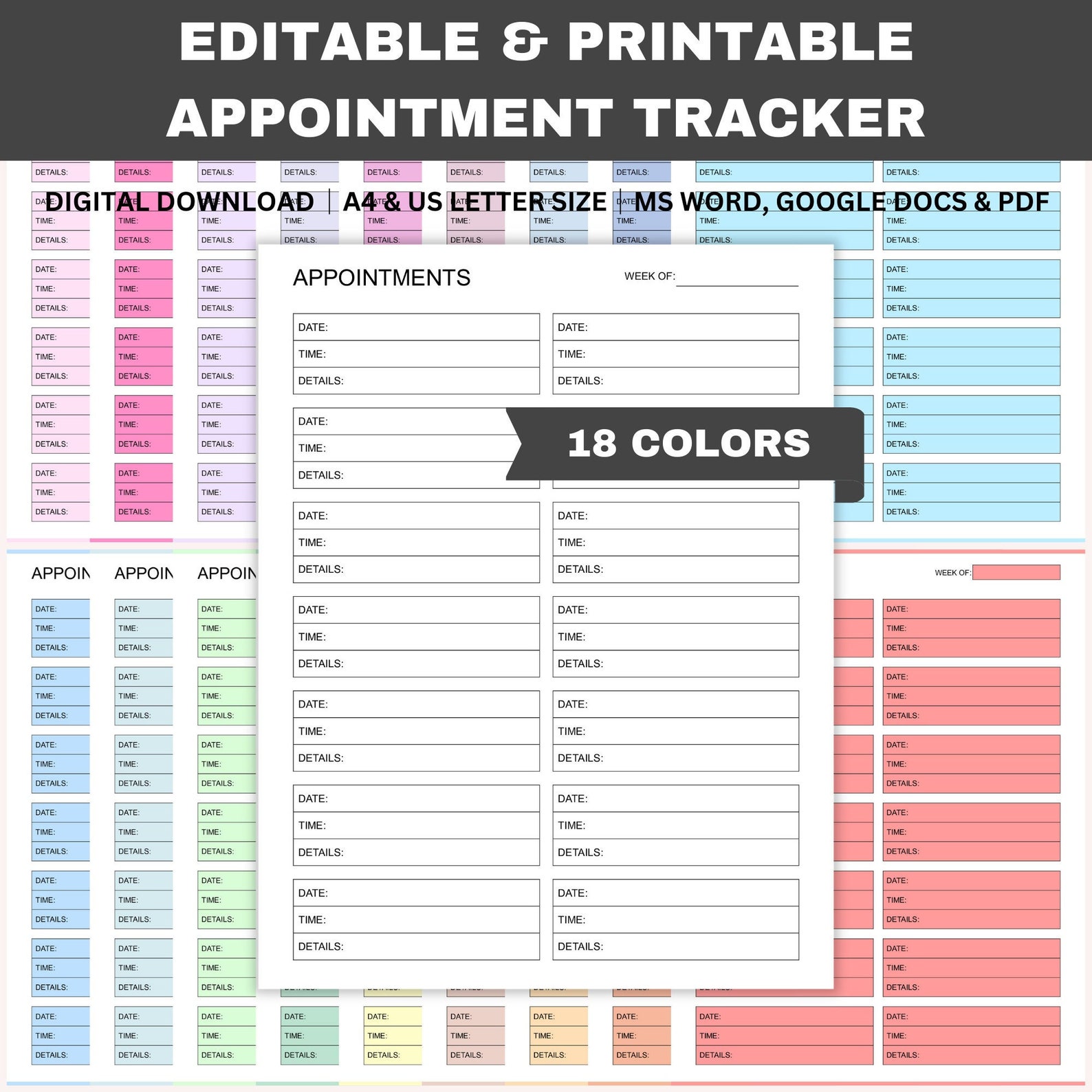 Editable Appointment Tracker, Printable Appointment Schedule, Client ...