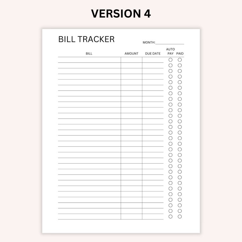 Printable Bill Tracker, Yearly Bill Payment, Expense Tracker, Bill Log ...